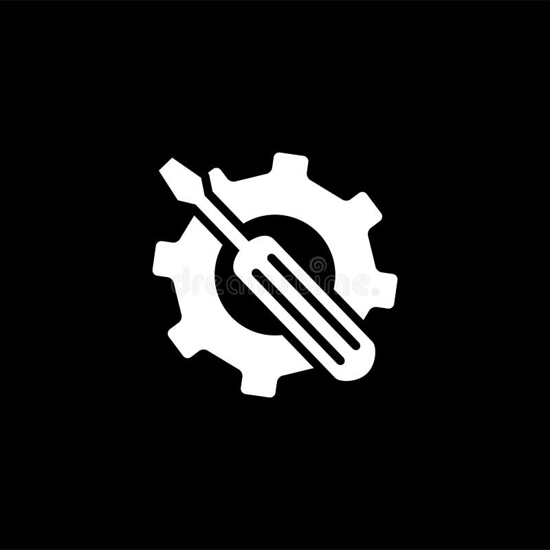 Service Tools Icon on Black Background. Gear Wheel & Hammer Black Flat ...