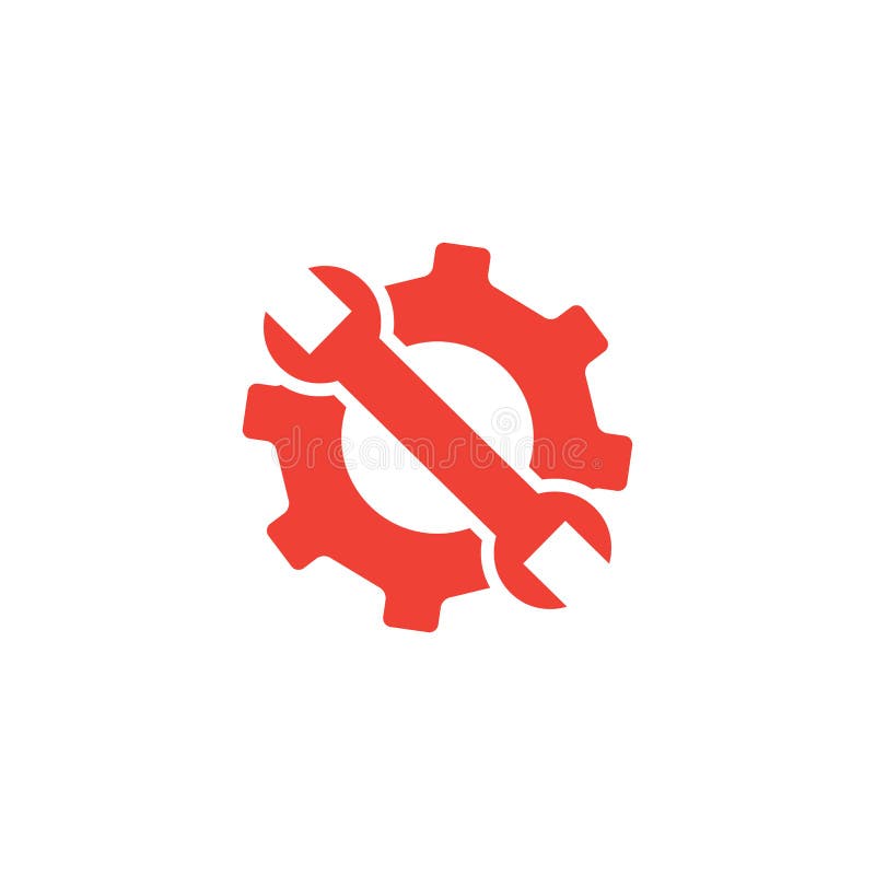 Service Tools Red Icon on White Background. Red Gear Wheel & Hammer ...