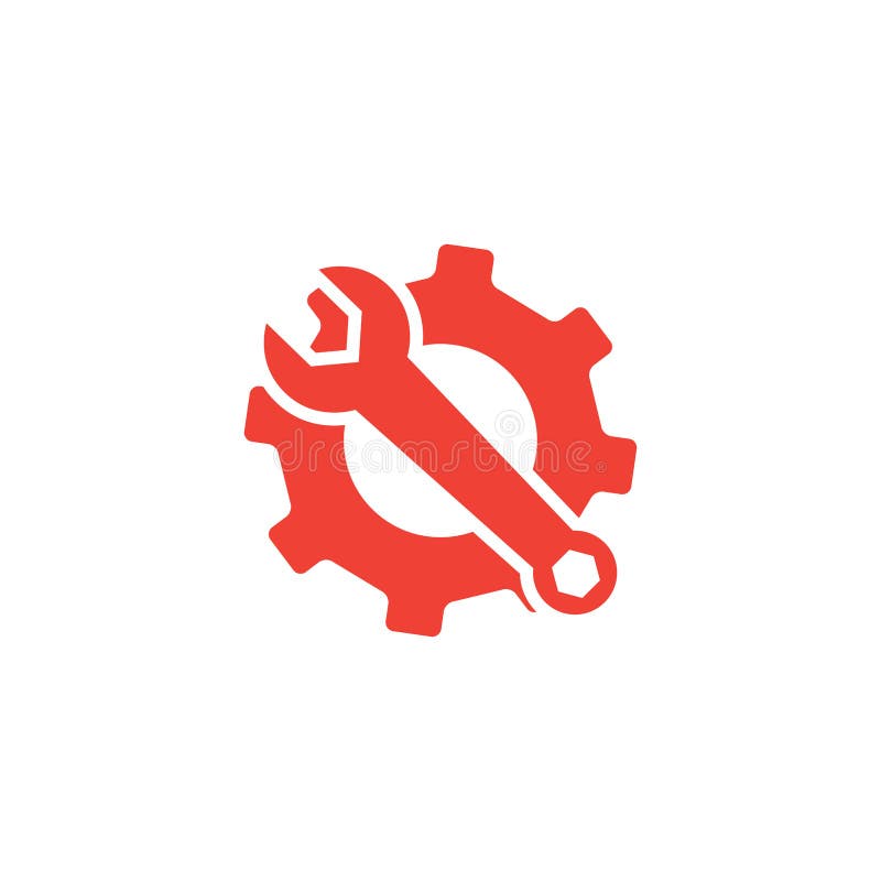 Service Tools Red Icon on White Background. Red Gear Wheel & Hammer ...