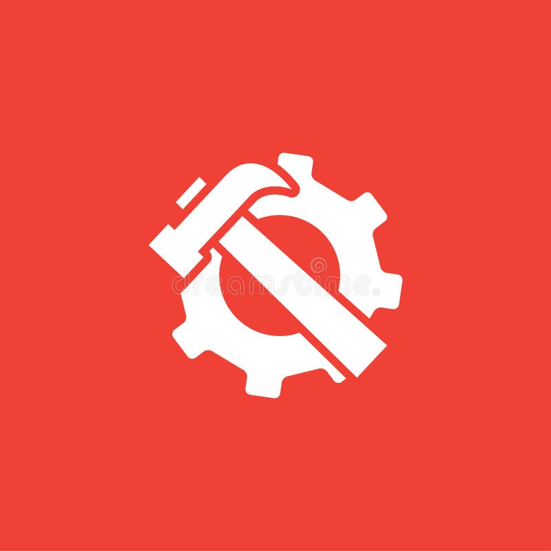 Service Tools Red Icon on White Background. Red Gear Wheel & Hammer ...