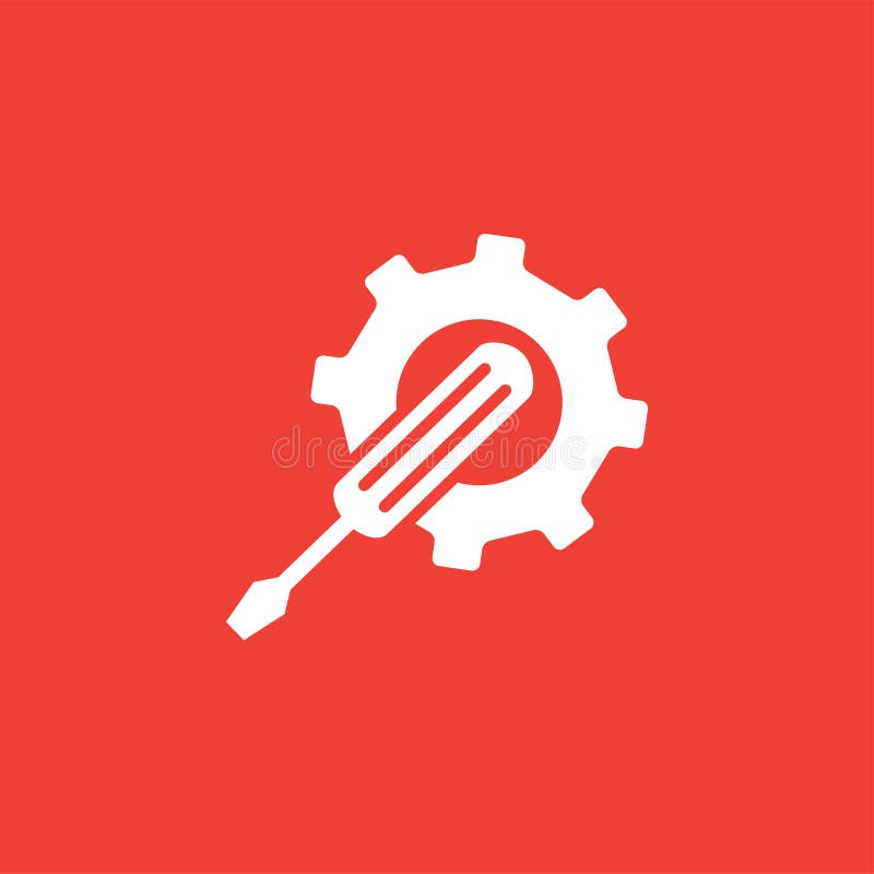 Service Tools Red Icon on White Background. Red Gear Wheel & Hammer ...