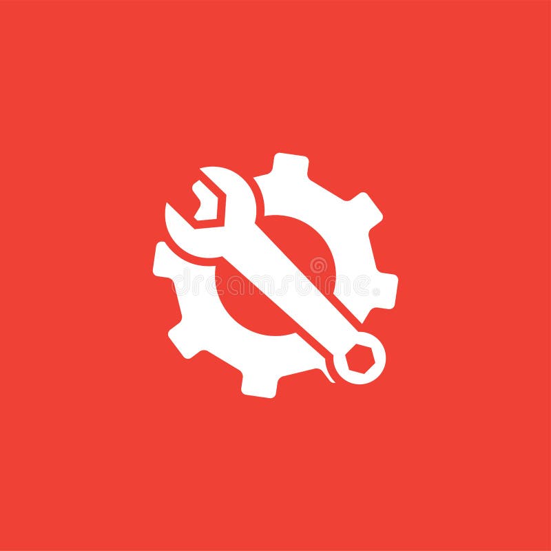 Service Tools Red Icon on White Background. Red Gear Wheel & Hammer ...