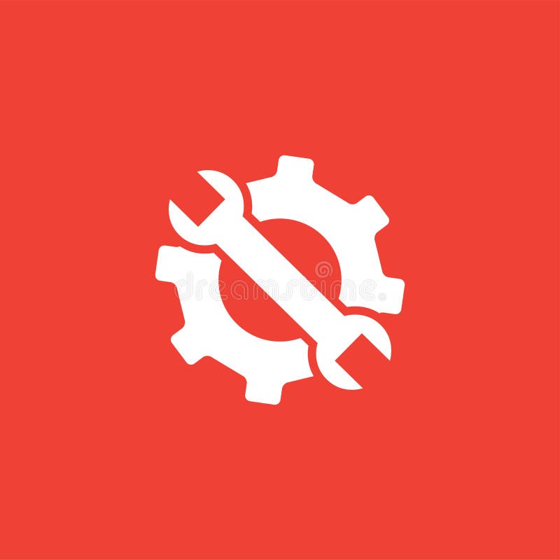 Service Tools Red Icon on White Background. Red Gear Wheel & Hammer ...
