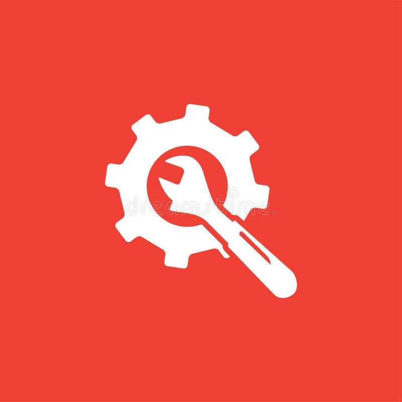 Service Tools Red Icon on White Background. Red Gear Wheel & Hammer ...