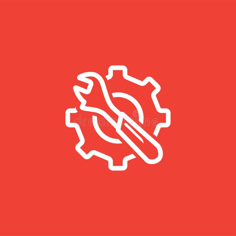 Service Tools Red Line Icon on White Background. Red Gear Wheel ...