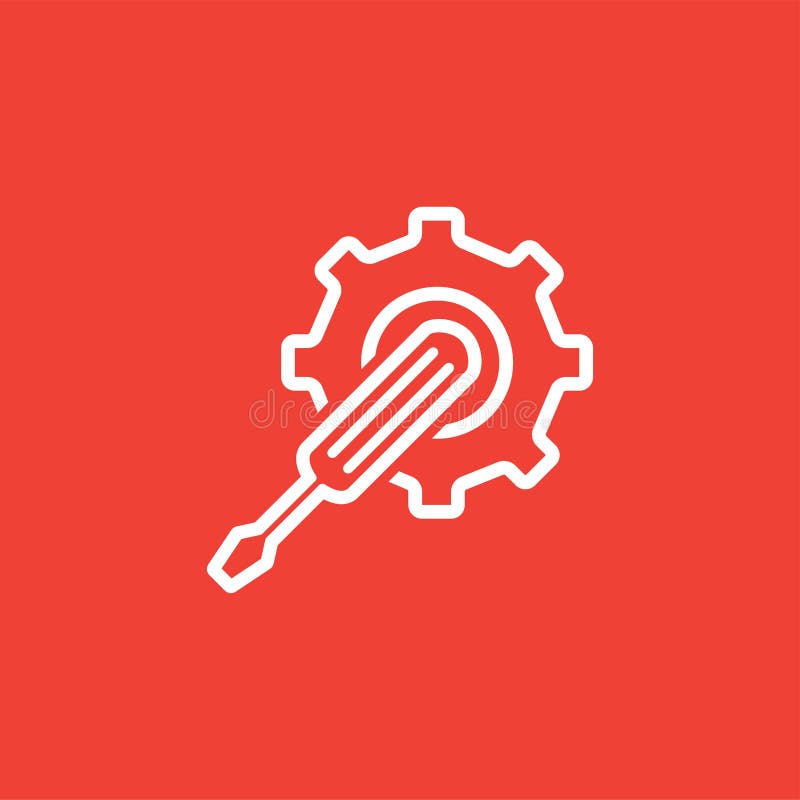 Service Tools Red Line Icon on White Background. Red Gear Wheel ...