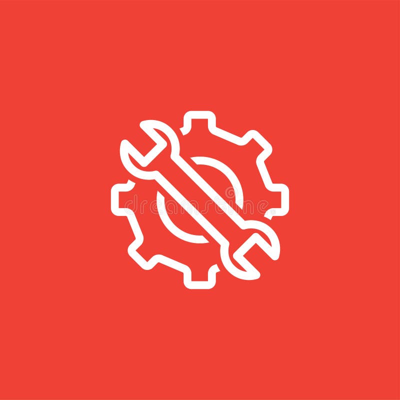 Service Tools Red Line Icon on White Background. Red Gear Wheel ...