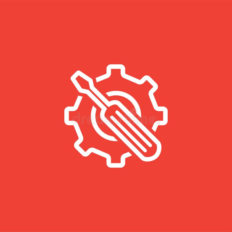 Service Tools Red Line Icon on White Background. Red Gear Wheel ...