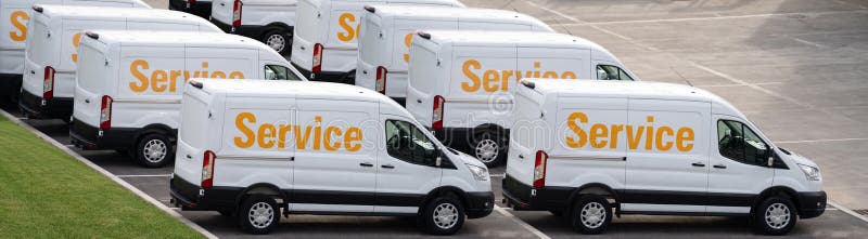 Service Vans are Parked in Row. Commercial Fleet Stock Photo - Image of ...