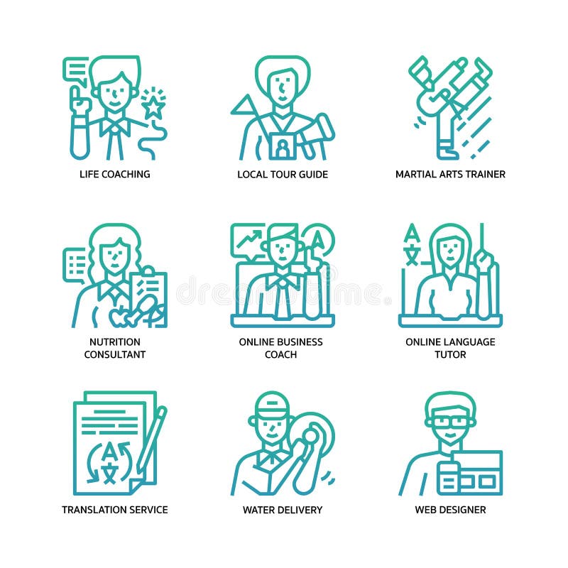 Services Business Icons Set Stock Vector - Illustration of style, coach ...