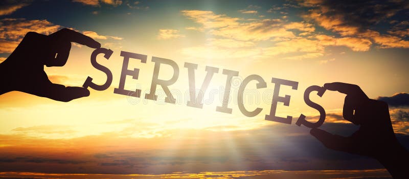 Services - Human Hands Holding Black Silhouette Word Stock Illustration ...
