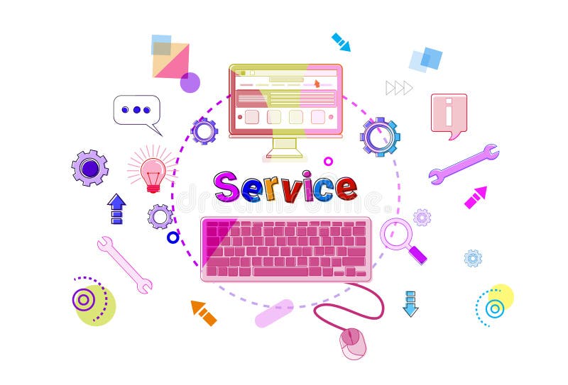 Services Word with Pc Computer Icons on White Background Customer ...