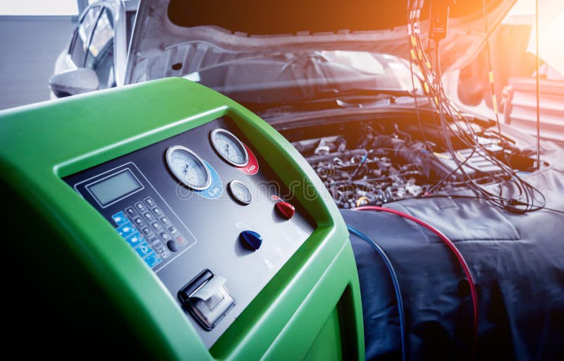 Servicing Car Air Conditioner. Service Station Stock Image - Image of ...