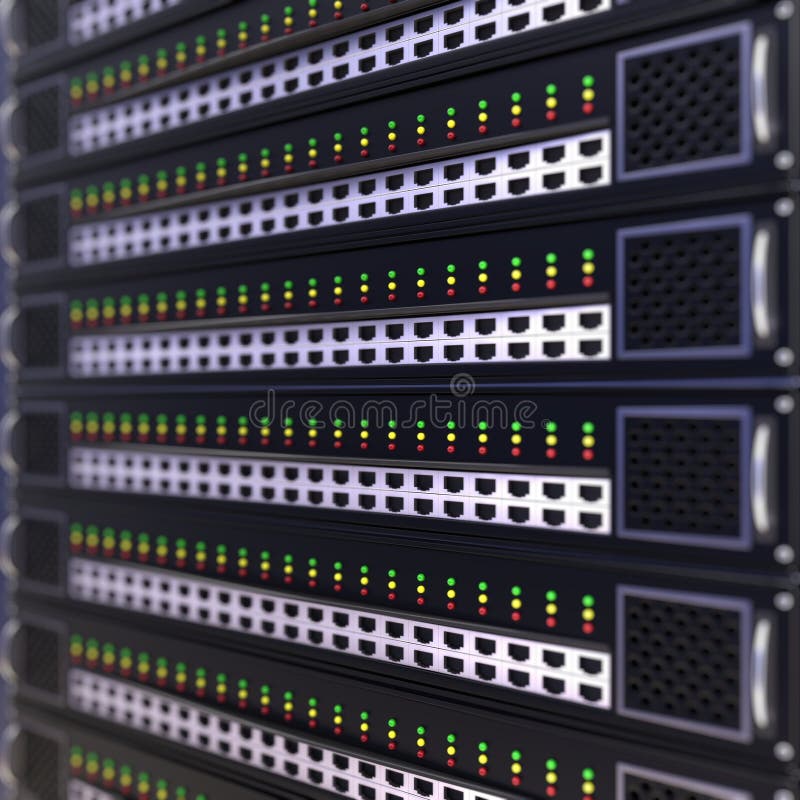 Servidores De Red Con La Profundidad Del Campo Foto de archivo - Imagen ...