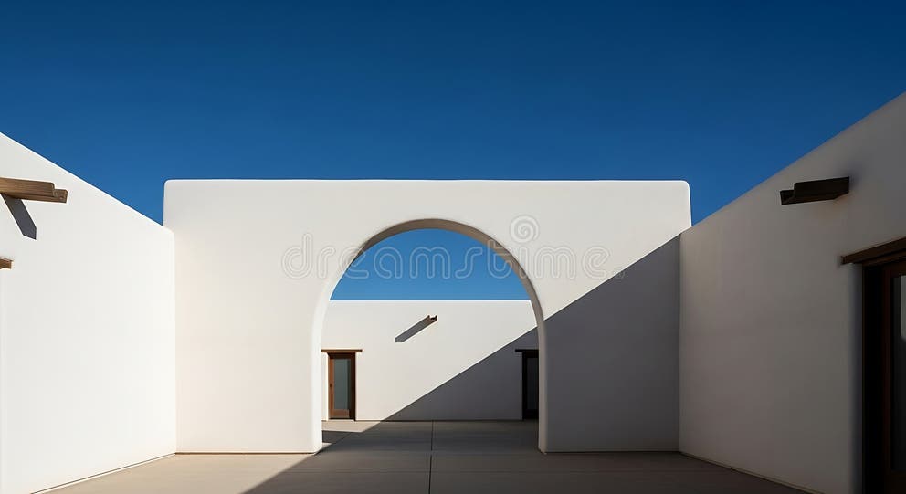 A Minimalist Architectural Scene Featuring White Stucco Walls with an ...