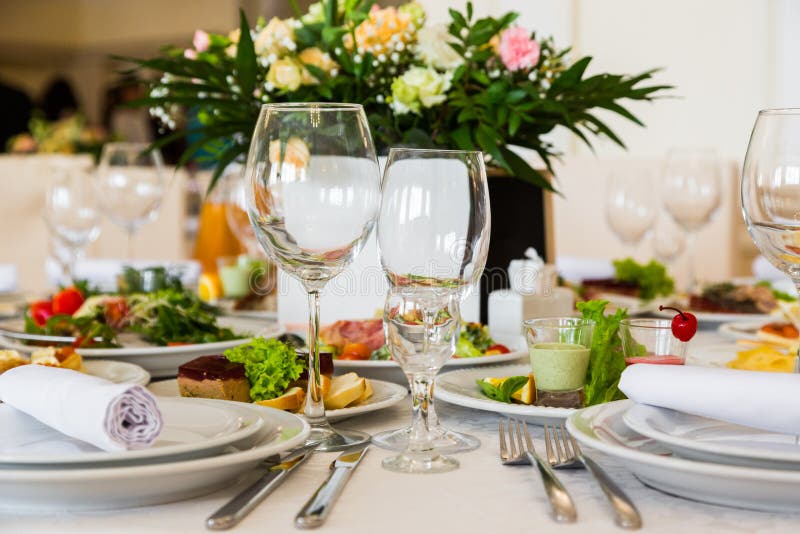 Serving banquet table stock photo. Image of dinnerware - 108966956