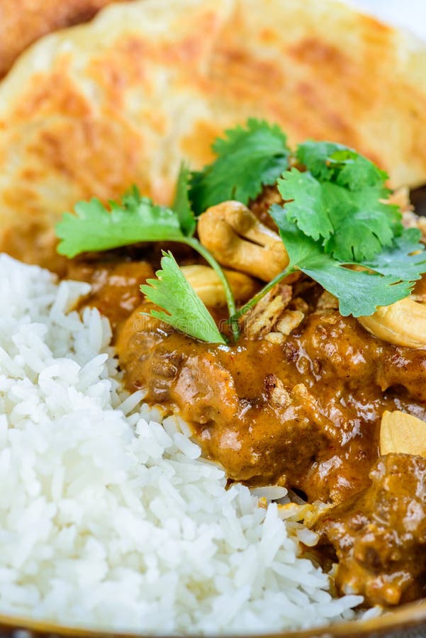 A Serving of Beef Curry, with White Rice and Roti Bread Stock Image ...