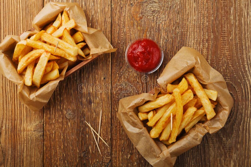 Serving Belgian Fries Served in a Paper Box. with or without a Dip ...