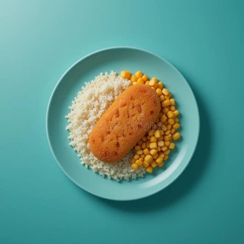 Serving of Breaded Cutlet with Rice and Corn on a Plate Stock Photo ...
