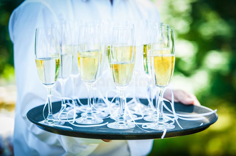 Party Serving Tray with Sparkling Champagne Stock Photo - Image of ...