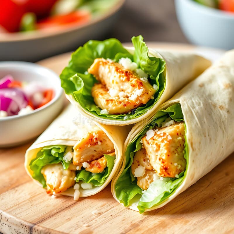 A Serving of Chicken Caesar Wraps with Crispy Romaine Lettuce and ...