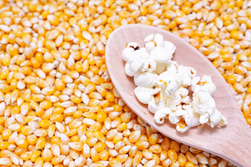 Serving Cooked Pop-corn with a Wooden Spoon Stock Photo - Image of ...