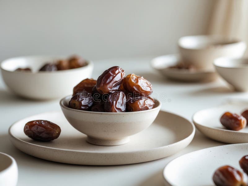 Serving Dates in Small Bowl at Gathering with Other Dishes. Stock Image ...