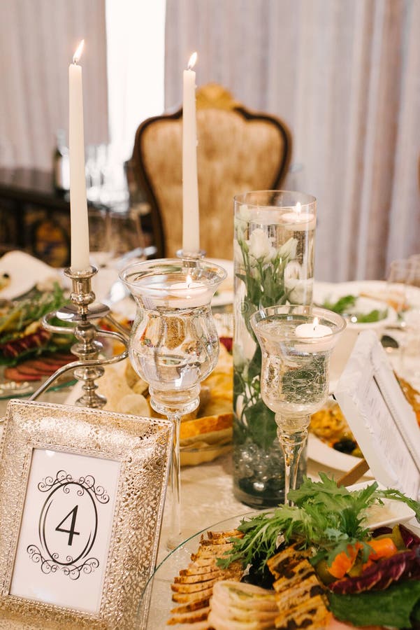 Serving and Decor of a Festive Guest Wedding Table in a Classic Style ...