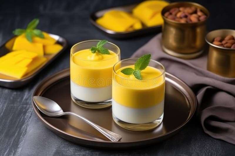 Serving a Delicate Glass of Mango Lassi with Dessert Stock Illustration ...