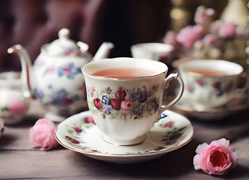 Serving English Tea on the Table Stock Illustration - Illustration of ...