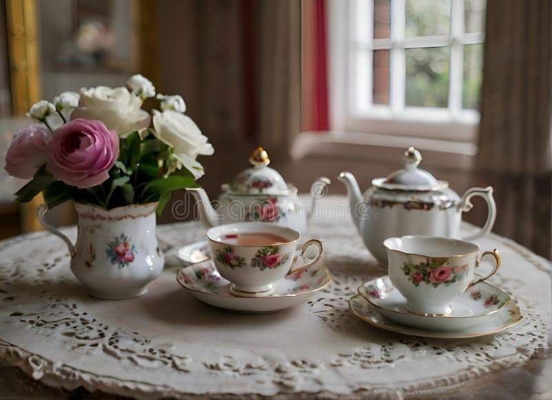 Serving English Tea on the Table Stock Illustration - Illustration of ...