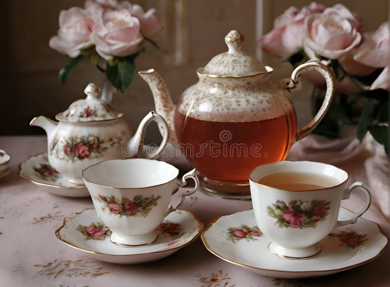 Serving English Tea on the Table Stock Illustration - Illustration of ...