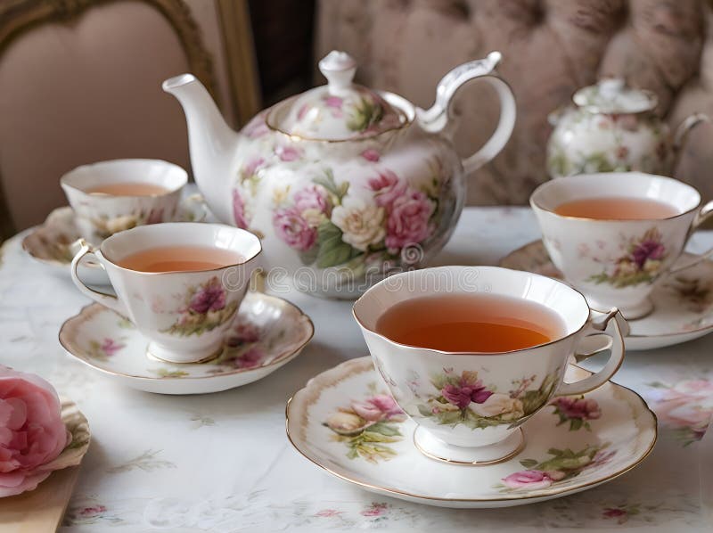 Serving English Tea on the Table Stock Illustration - Illustration of ...