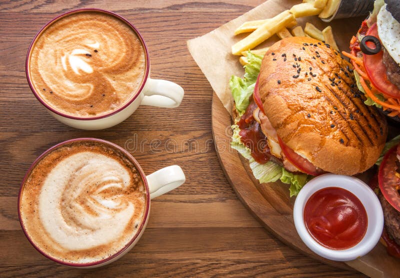 Serving Fast Food and Two Cups of Coffee Stock Image - Image of fast ...