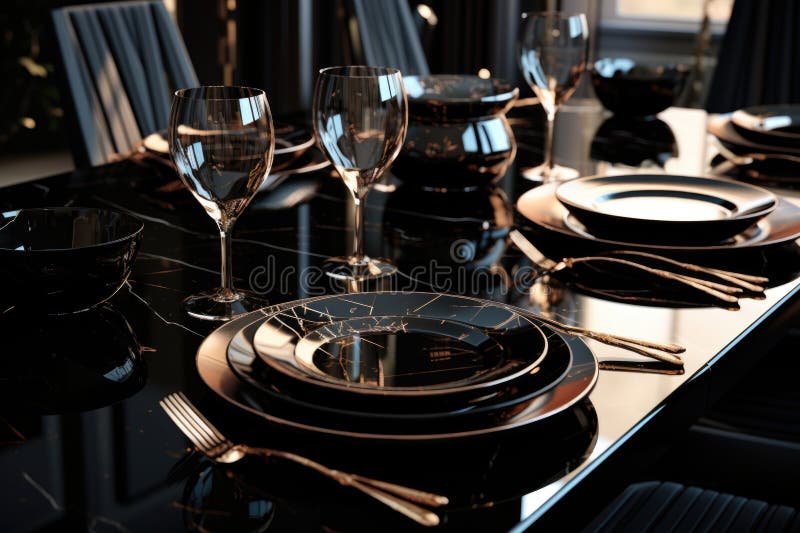 Serving the Festive Table with Black Dishes Stock Illustration ...