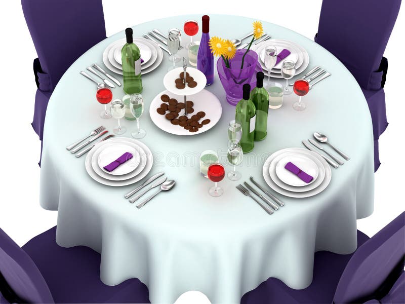 Serving a Festive Table in Purple Color. Stock Illustration ...