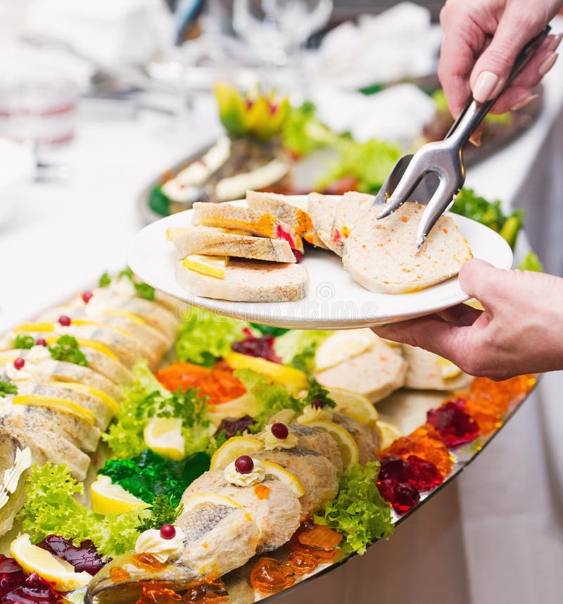 Serving fish in aspic stock photo. Image of healthy, reception - 91166942