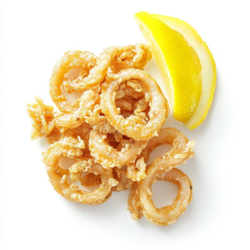 A Serving of Fried Calamari with Lemon Wedges, Isolated on a White ...