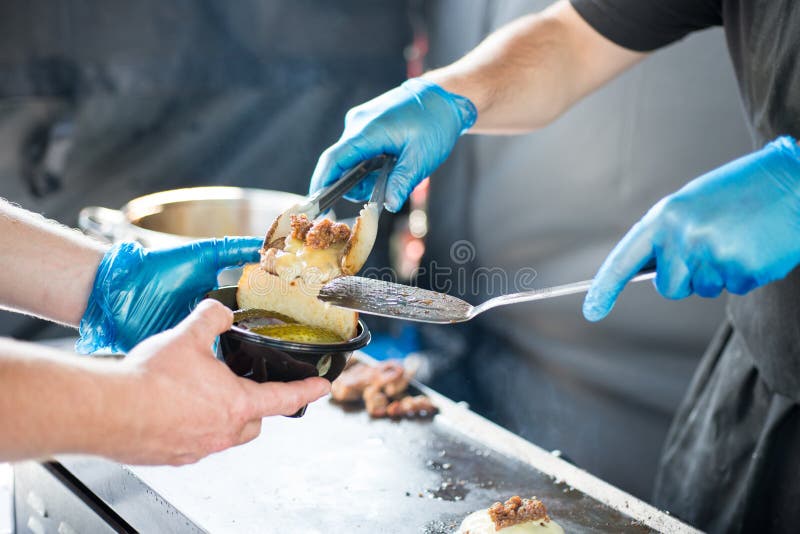 Serving Hot Grilled Meat and Bread in Take Away Bowl Stock Image ...