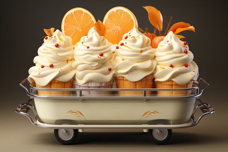 Serving Ice Cream in a Cafe on a Tray with Wheels in a Retro Style ...