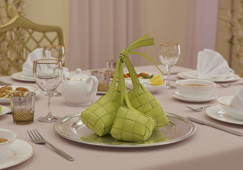 Serving Ketupat on the Dining Table for Traditional Festive Celebration Stock Image - Image of ...