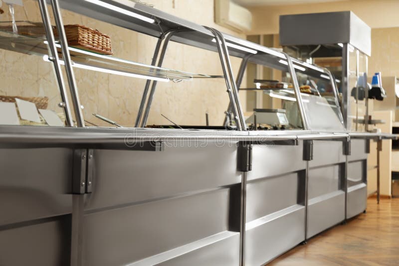 Serving Line with Tasty Food in Canteen Stock Photo - Image of ...