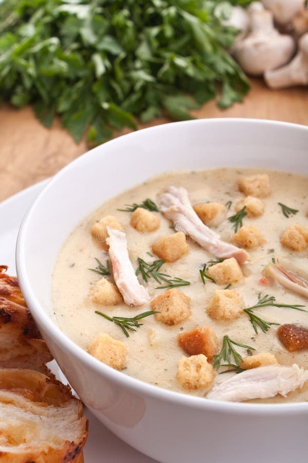 Serving of Mushroom Cream Soup Stock Photo - Image of food, healthy ...