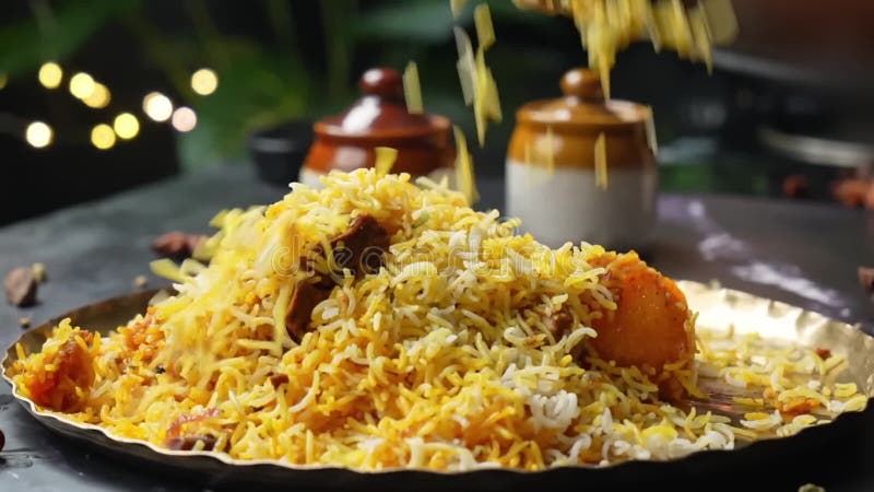 Serving Mutton Biryani in Plate Stock Video - Video of healthy, meat ...