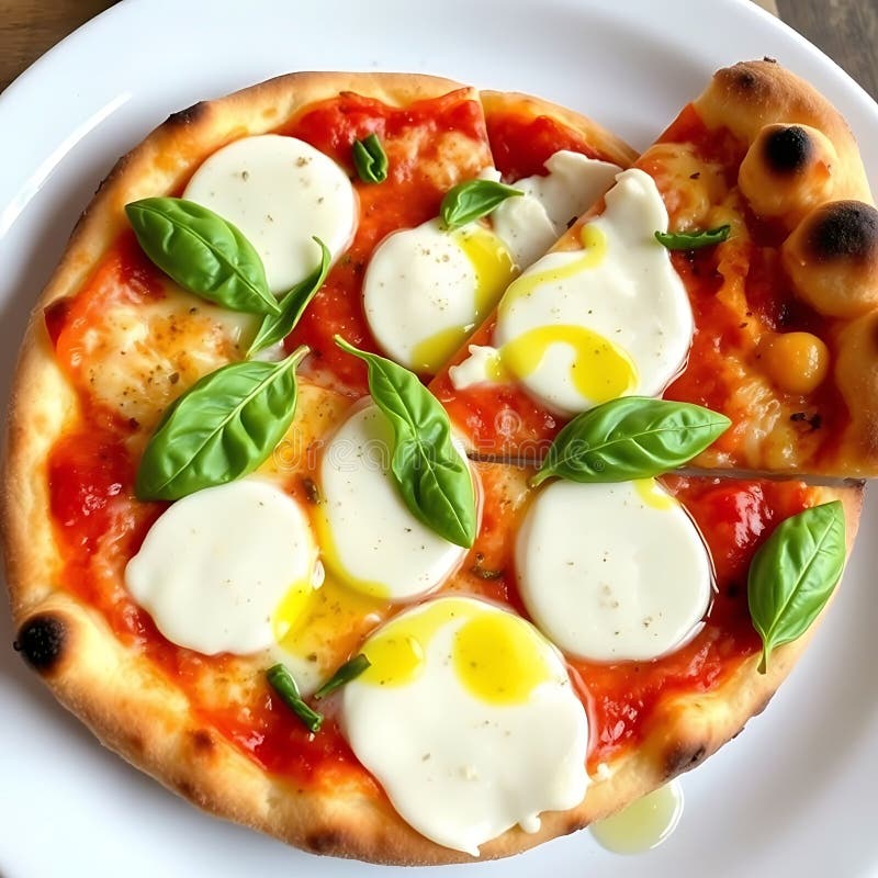 A Serving of Pizza with Mozzarella, Basil, and a Drizzle of Olive Oil ...
