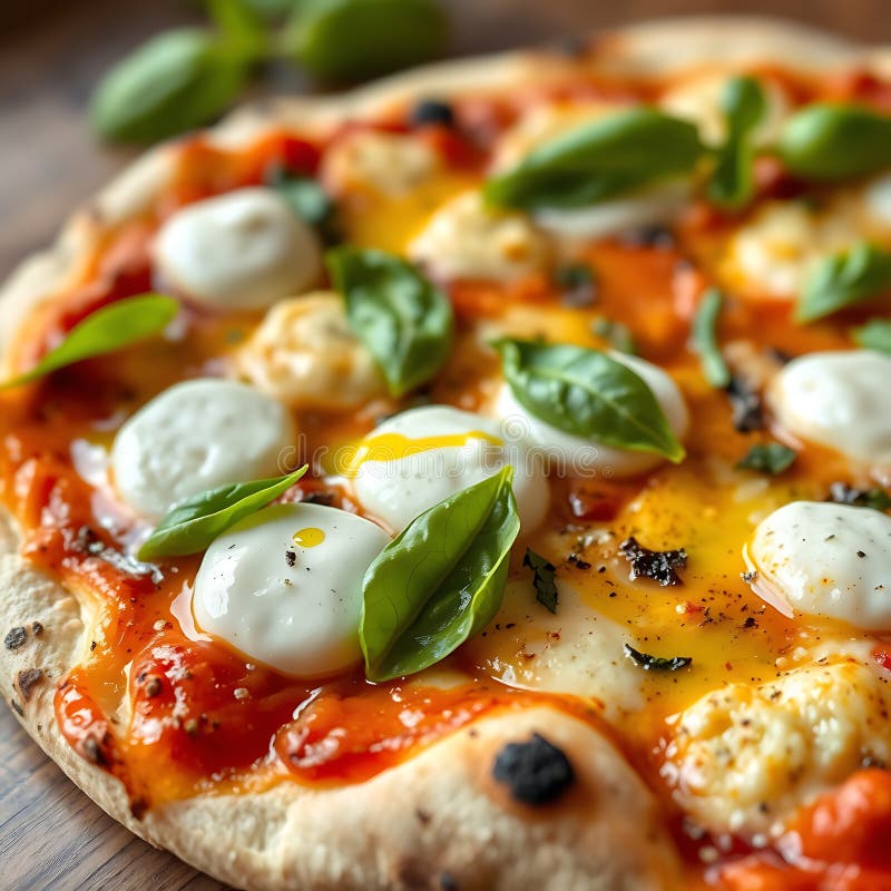 A Serving of Pizza with Mozzarella, Basil, and a Drizzle of Olive Oil ...