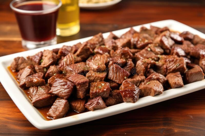 A Serving Platter Filled with Garlic Bbq Steak Tips Stock Illustration ...