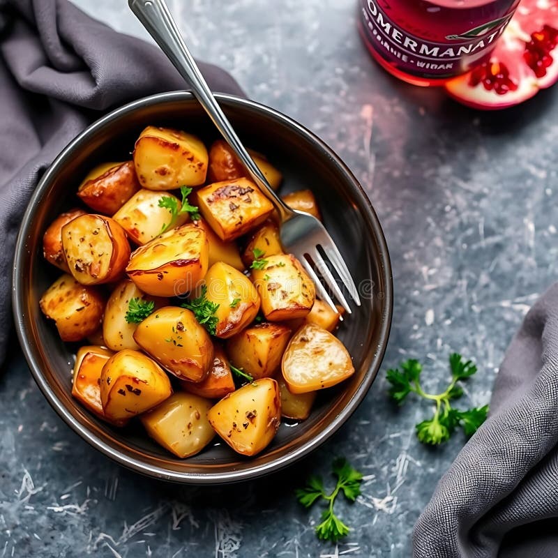 A Serving of Roasted Potatoes with a Bottle of Sparkling Pomegranate ...