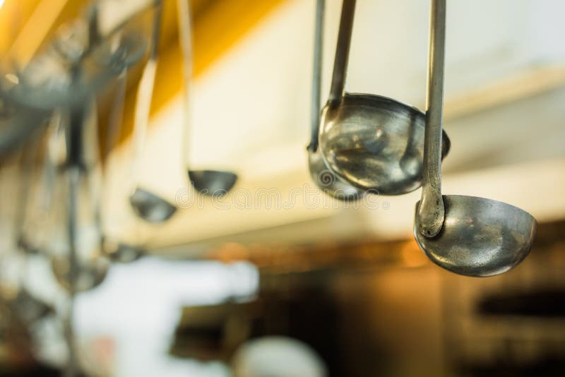 Serving Spoons in Restaurant Stock Image - Image of metal, metallic ...