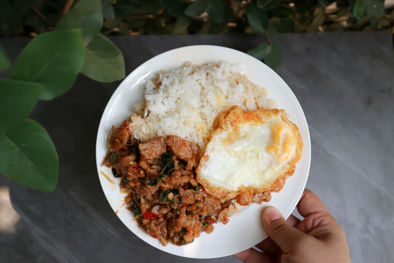Sunny Side Up Egg and Stir Fried Park with Chilli Paste and Rice Stock ...